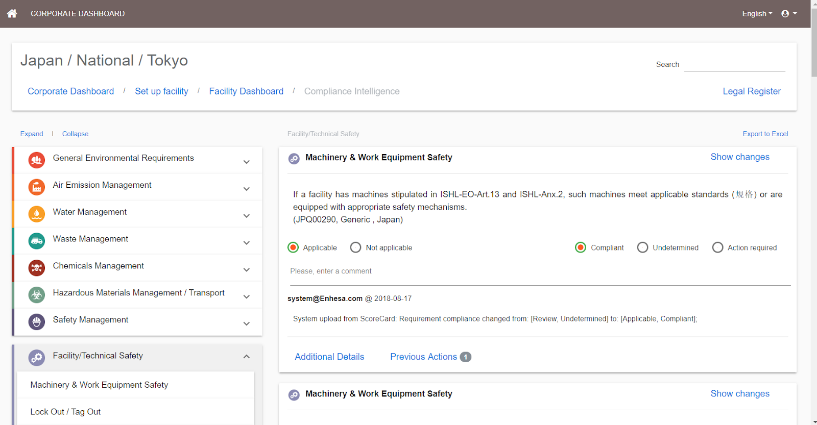 Exporting the Corporate Dashboard into Excel – Enhesa