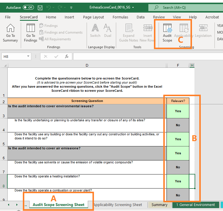 Perform the "Screening" Feature through Scorecard – Enhesa